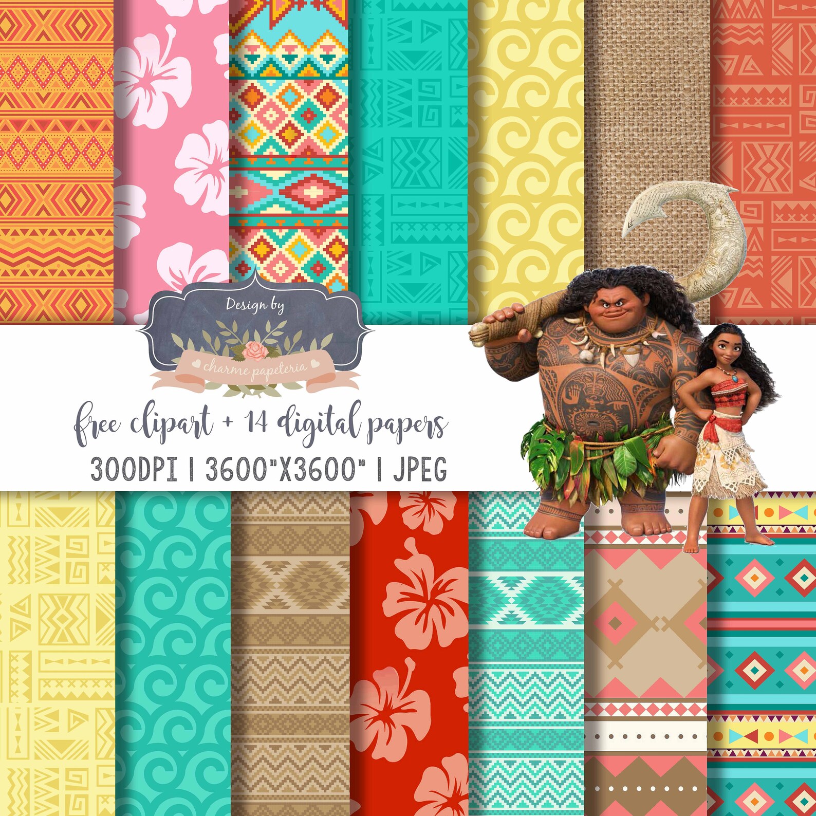 Moana Digital Paper Moana Princess Moana Maui Turtle Digital - Etsy Canada