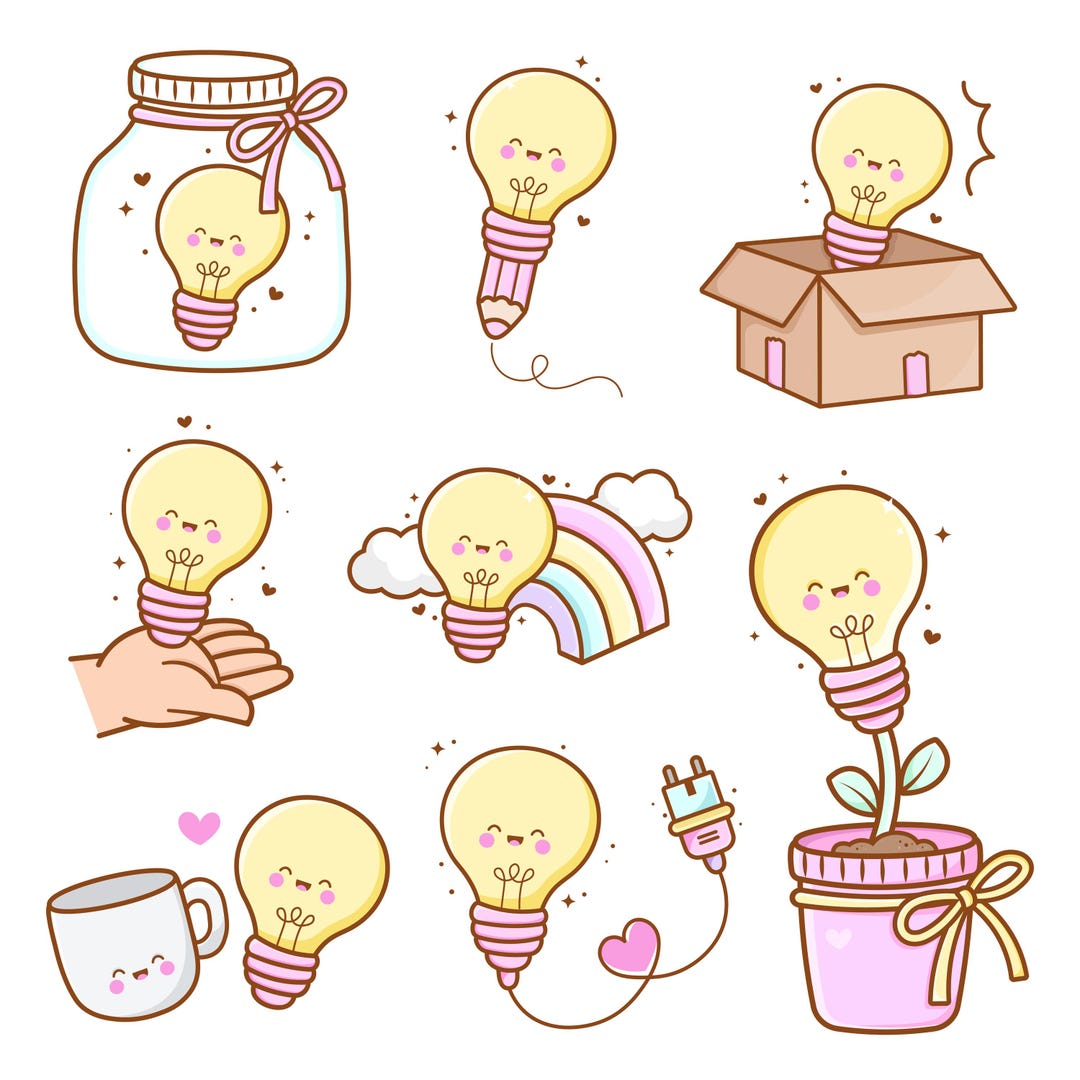 Kawaii Light Bulb Clipart Set | Adorable Lamp PNG (digital Download) - Etsy