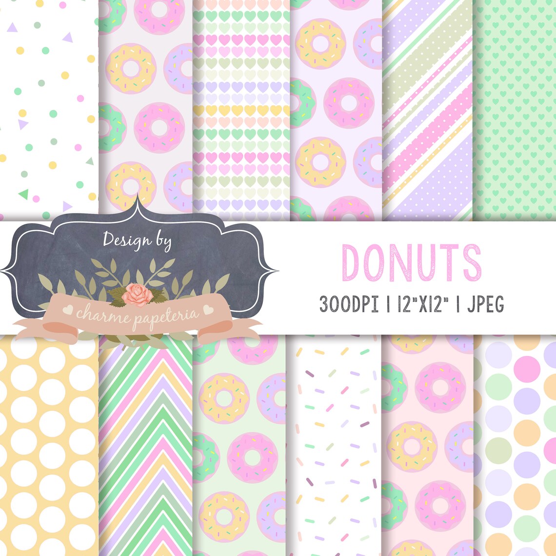 Donuts Digital Paper Lilac Doughnut Party Digital Paper | Etsy