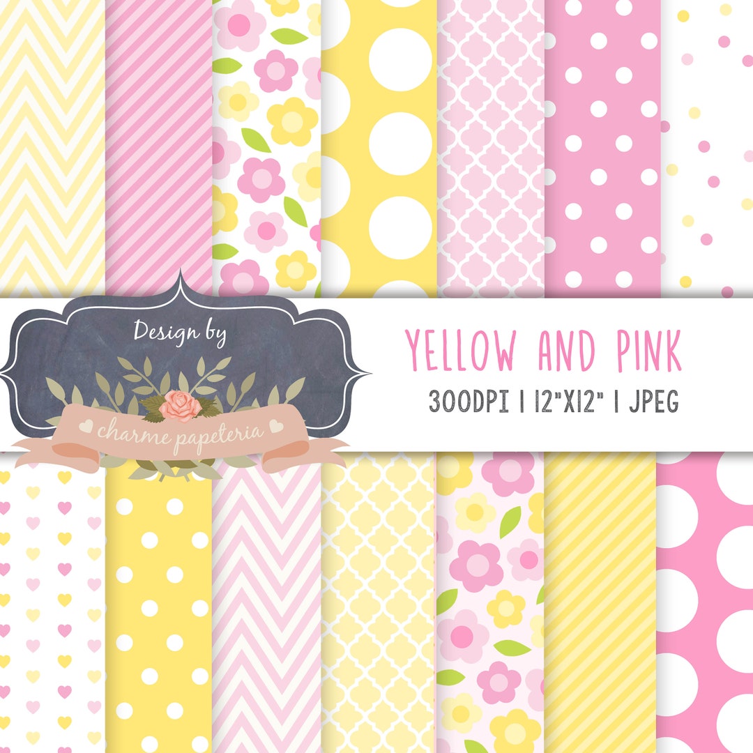 Pink and Yellow Flowers Digital Paper, Pink and Yellow Instant Download ...