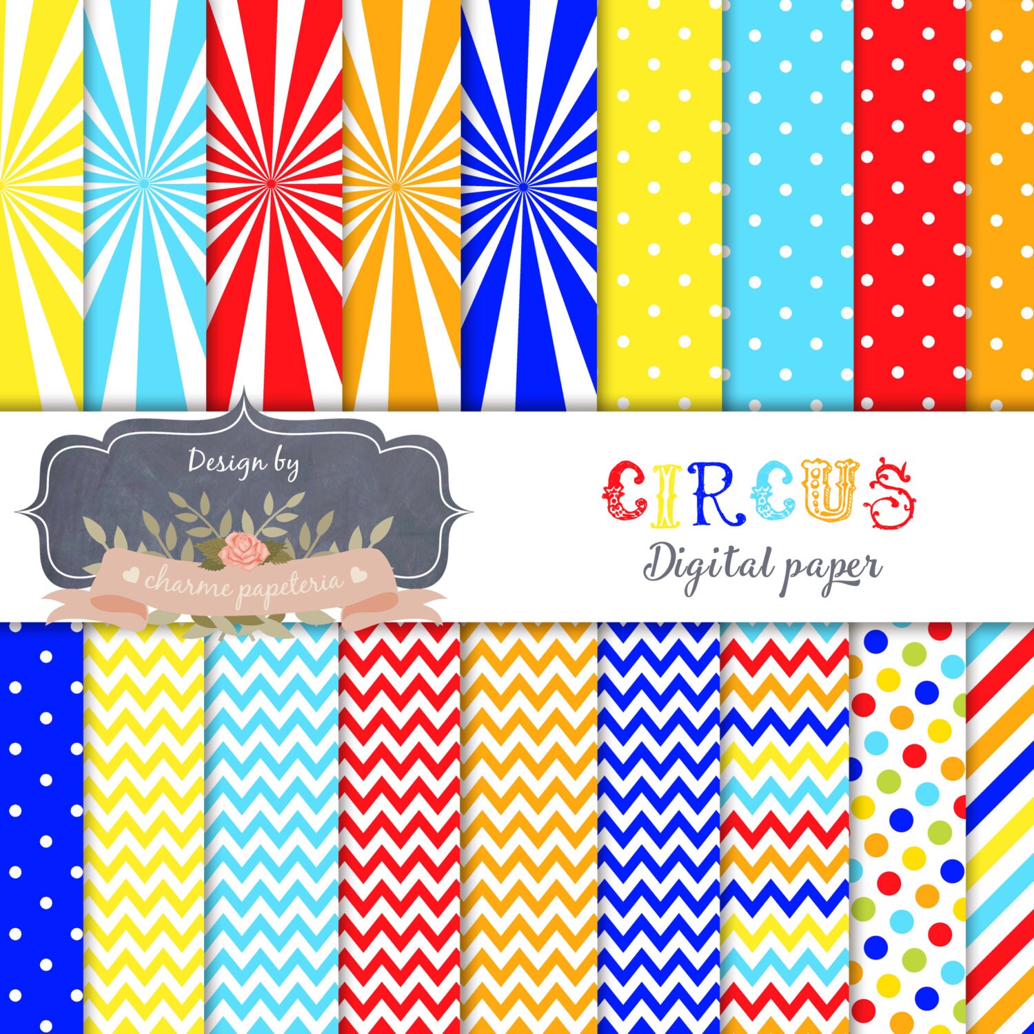 SALE Circus Paper Pack Circus Party Paper Scrapbook Paper - Etsy