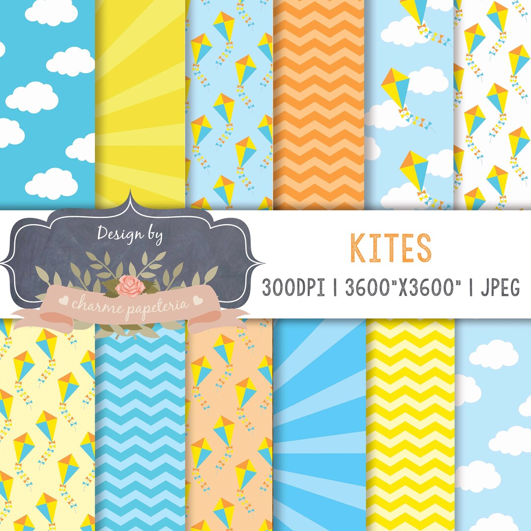 Kite Digital Paper Summer Kite Baby Shower Birthday - Etsy