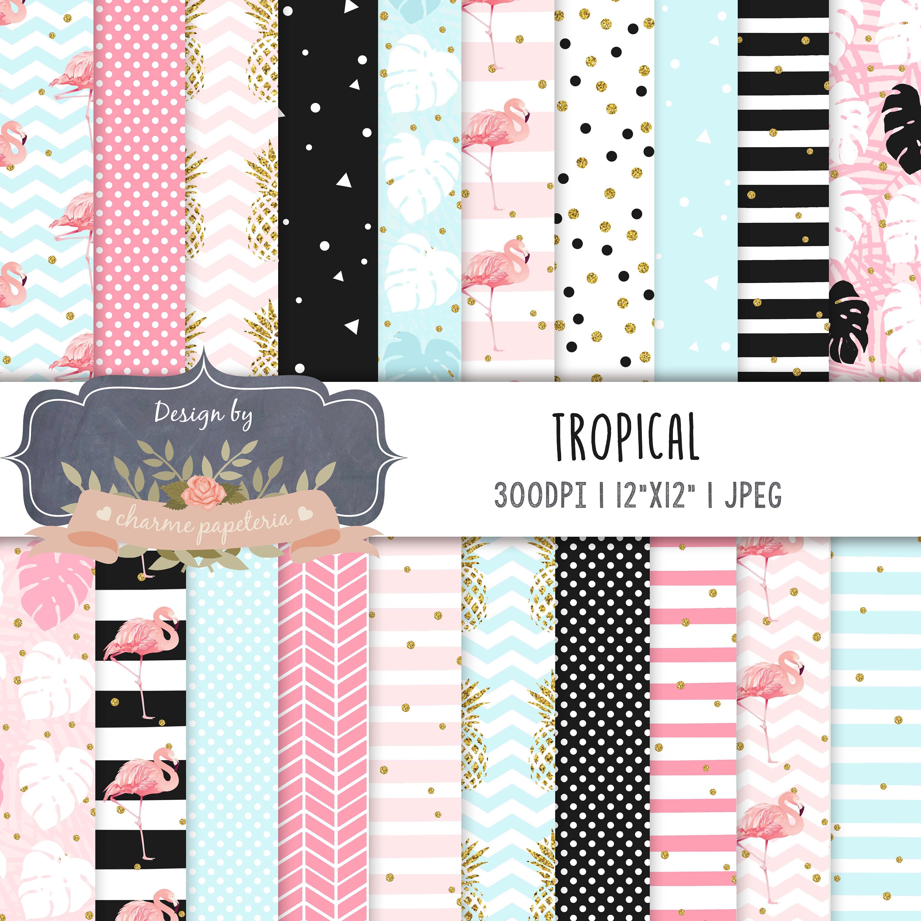 Flamingo Digital Paper, Tropical Digital Paper, Monstera Digital Paper ...