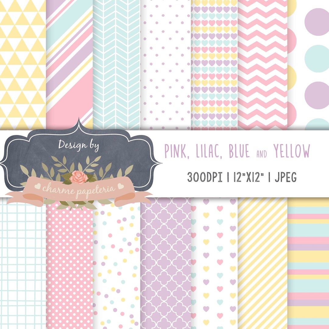 Pink and Purple Digital Paper, Yellow and Blue Digital Paper - Etsy
