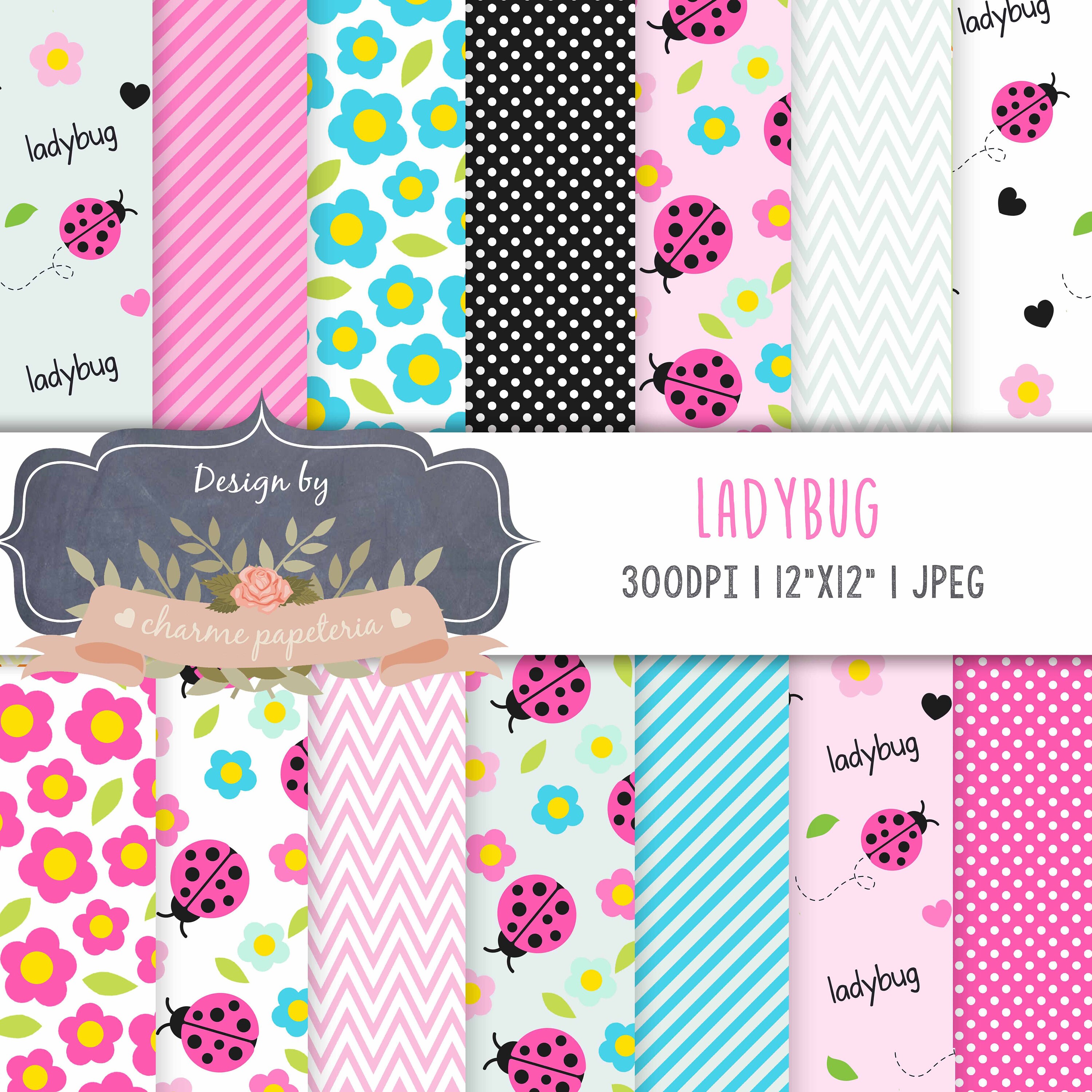 Pink Ladybug Digital Paper, Cute Ladybug Digital Paper, Pink and Black ...