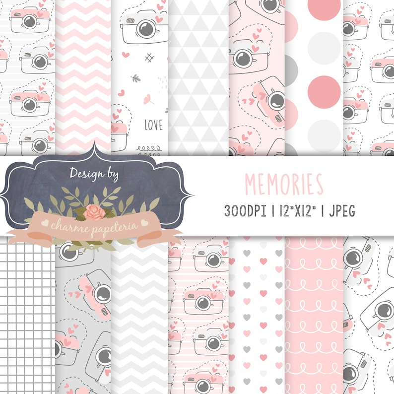 Memories Digital Paper photography paper Blush and grey | Etsy