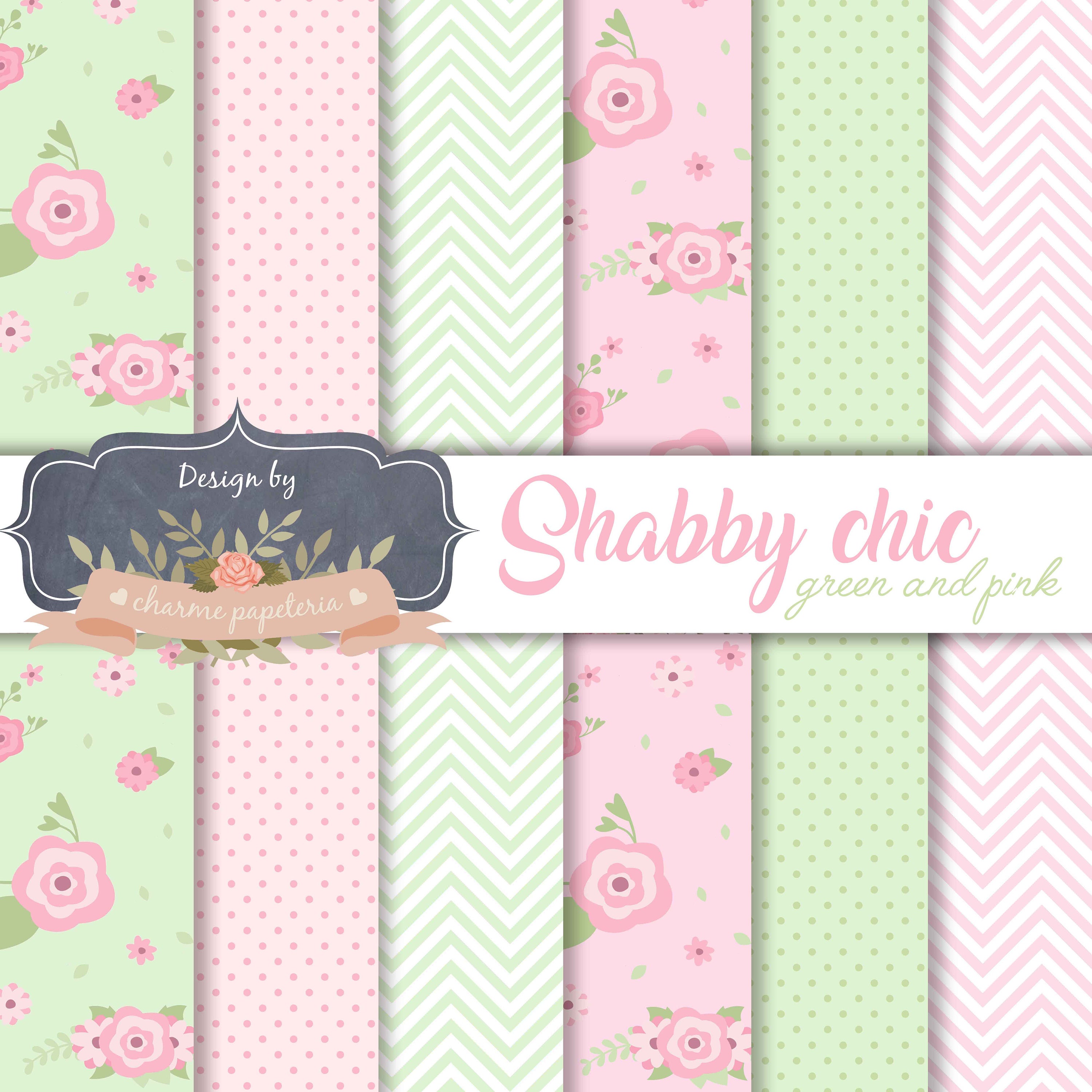 Cottage Chic Digital Paper Floral Pink and Green Paper - Etsy