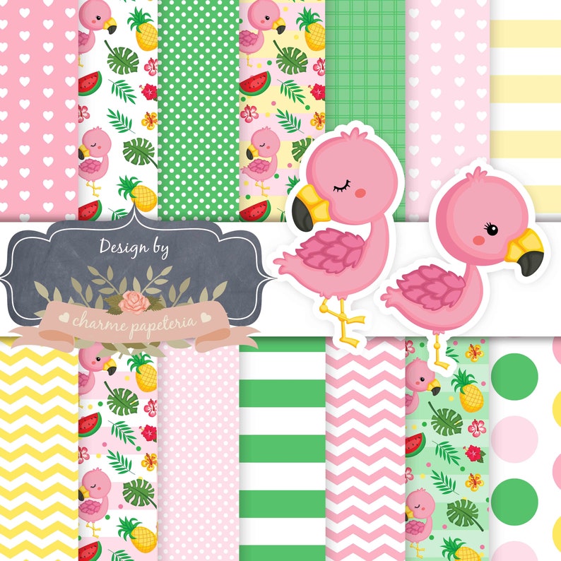 Flamingo Digital Paper Tropical Digital Papers Flamingo | Etsy