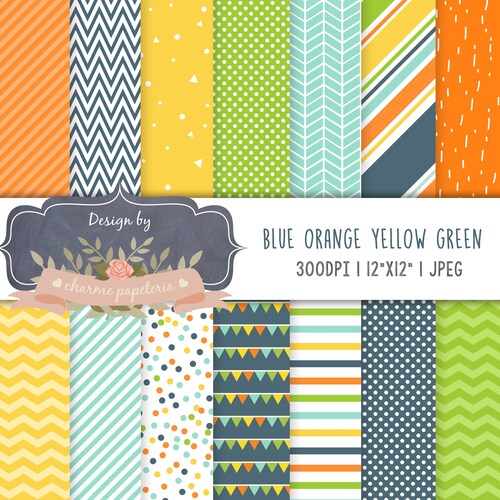 Blue Orange Yellow Green Digital Paper Pack Personal & - Etsy