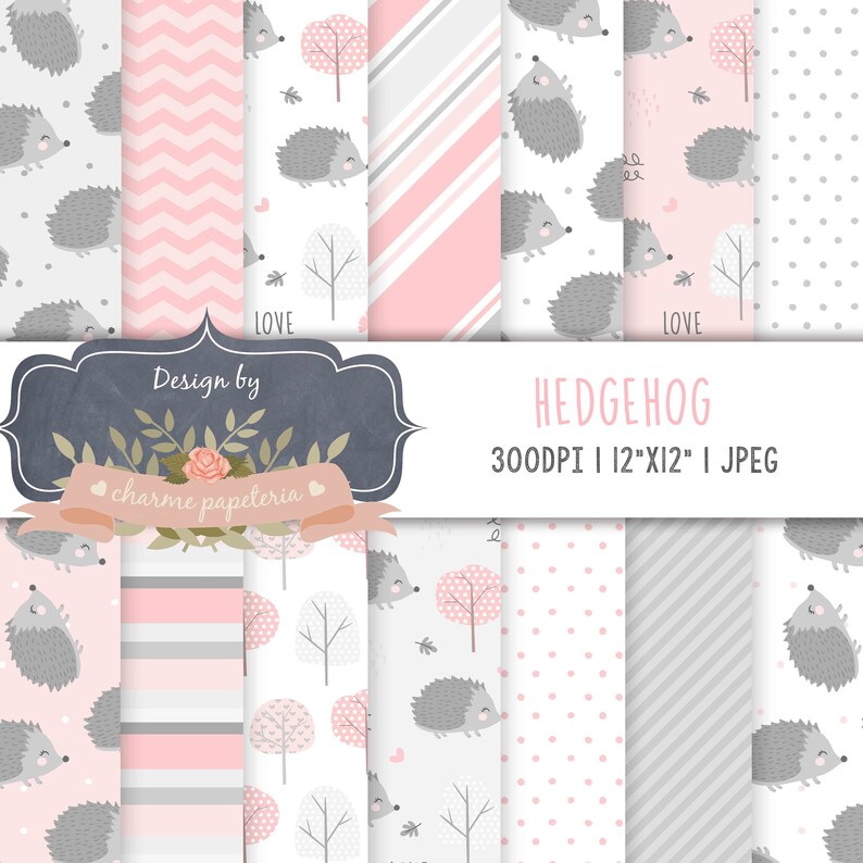 Hedgehog Digital Paper Woodland Digital Paper Forest Animals - Etsy