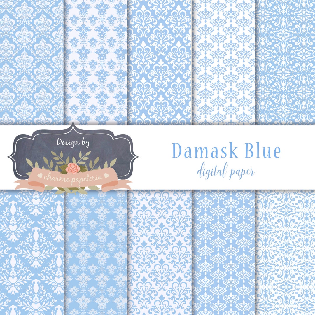 SALE 10 X Damask Blue Digital Papers Blue Digital Paper - Etsy