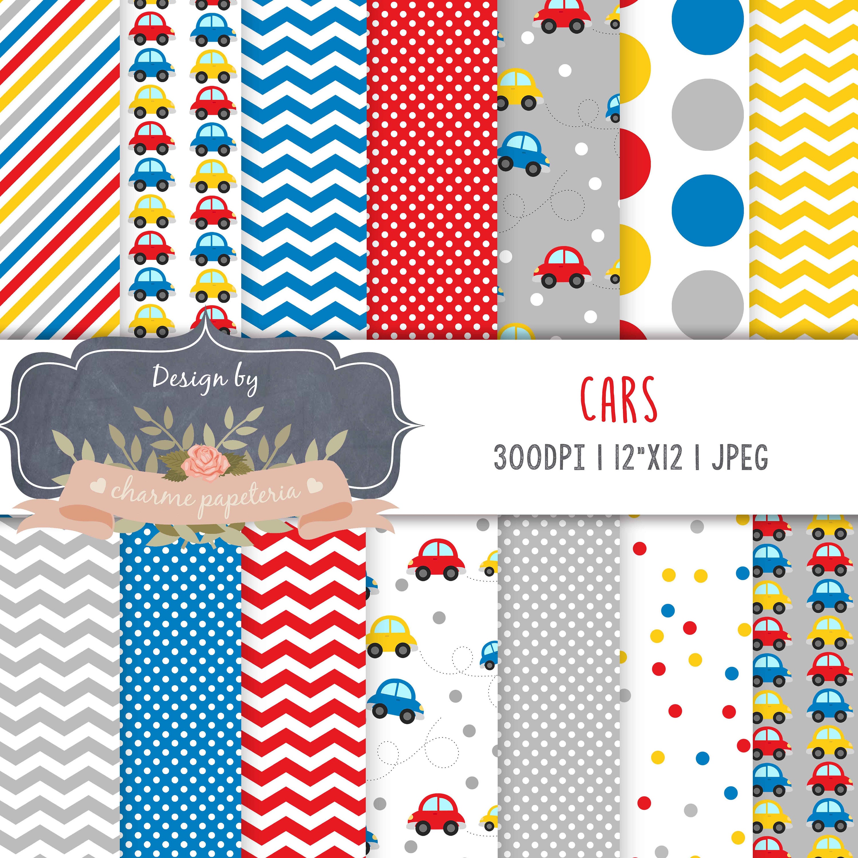 Cute toy cars digital paper Little Cars digital paper Blue | Etsy