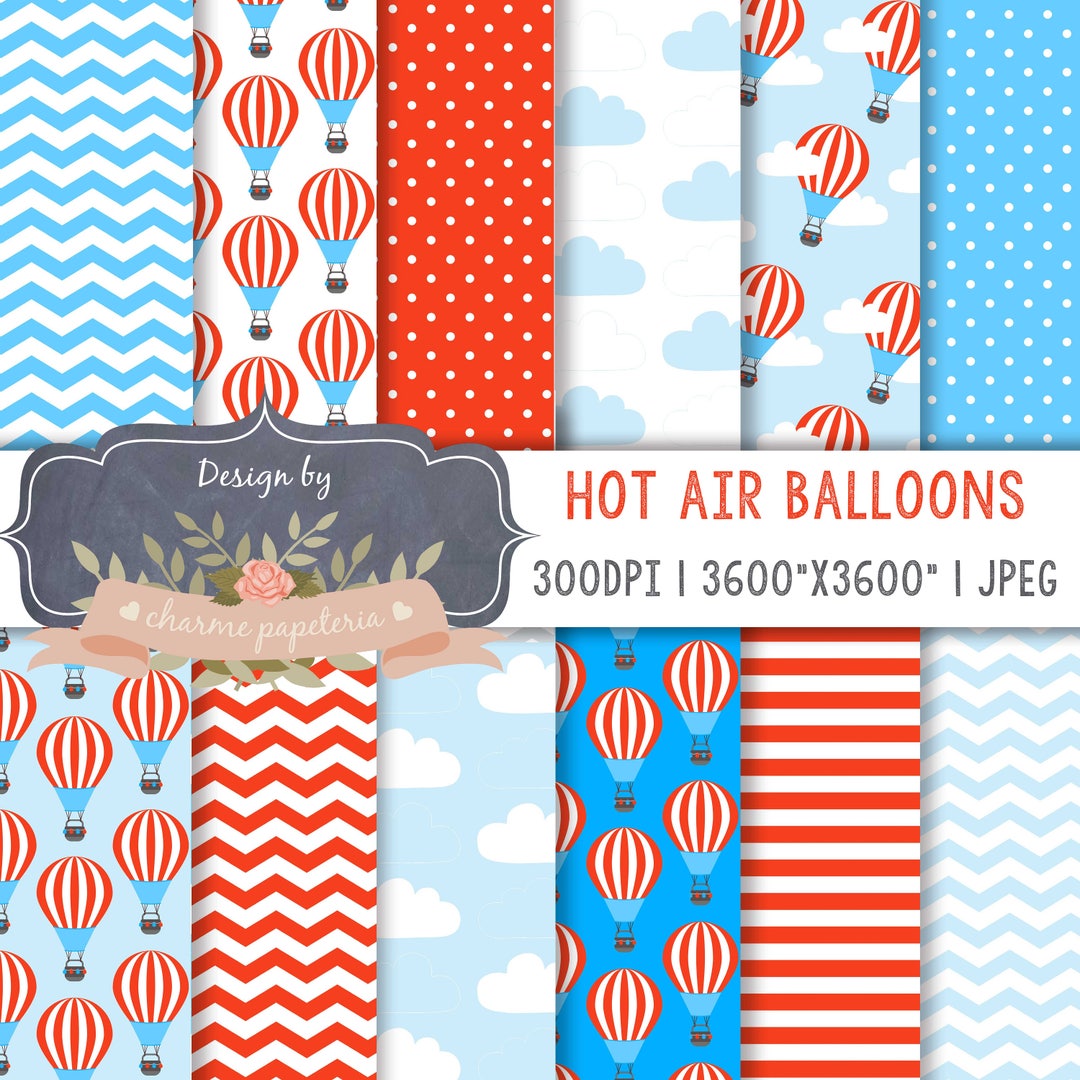 Hot Air Balloons Digital Paper Hot Air Balloon Red Hot Air - Etsy
