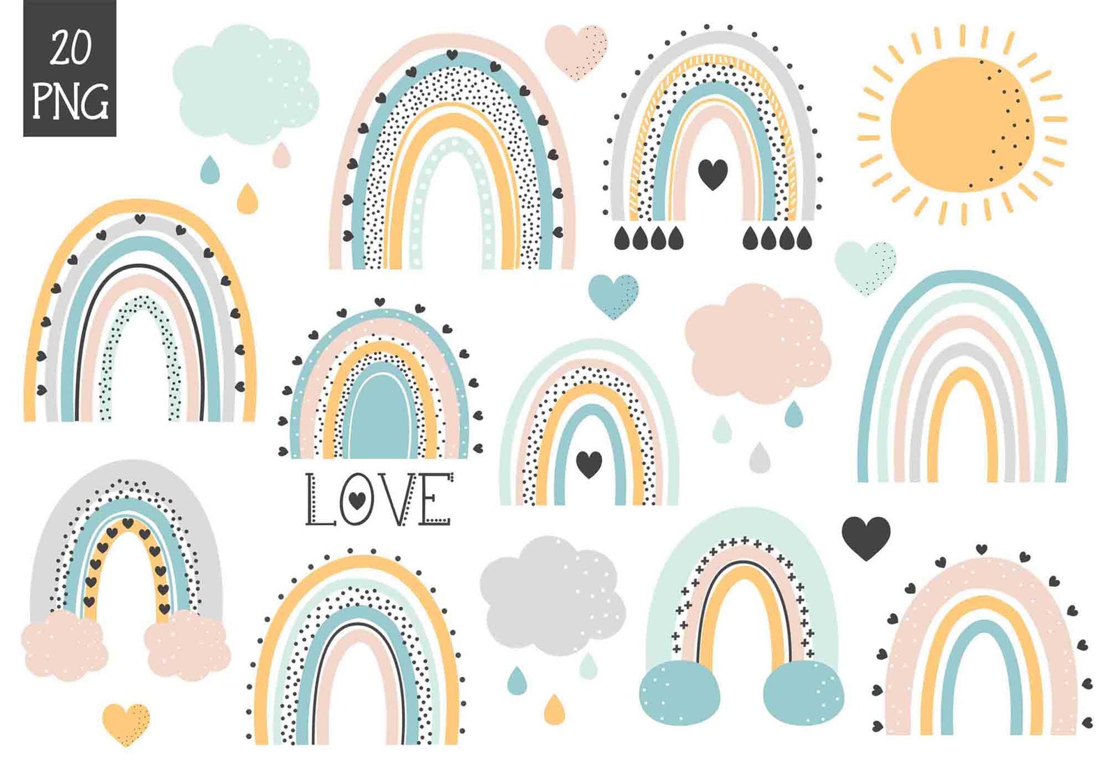 Happy Rainbows Pastel Rainbow Clipart Digital Clip Art Set - Etsy