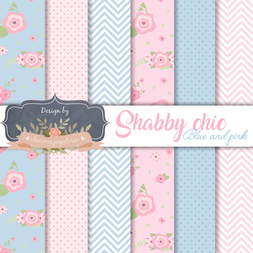 Cottage Chic Digital Paper, Floral Pink and Blue Paper, Floral Paper ...