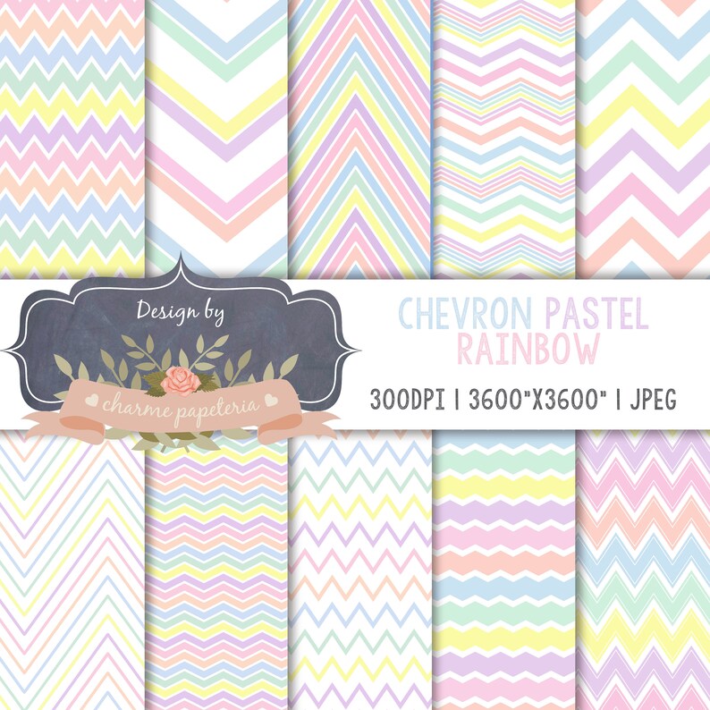 Pastel Rainbows Chevrons, Chevrons Digital Paper, Chevron Pastel ...
