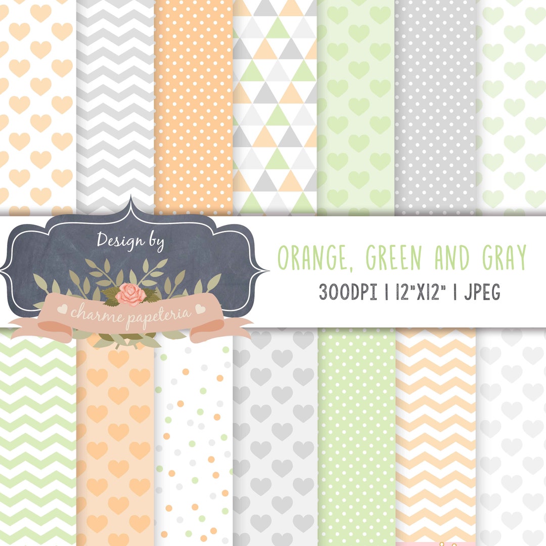 Mint Orange and Gray Digital Paper, Triangles Digital Paper, Geometric ...