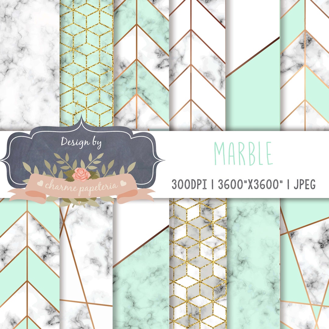 Marble Digital Paper, Mint and Marble Backgrounds, Marble Geometric ...