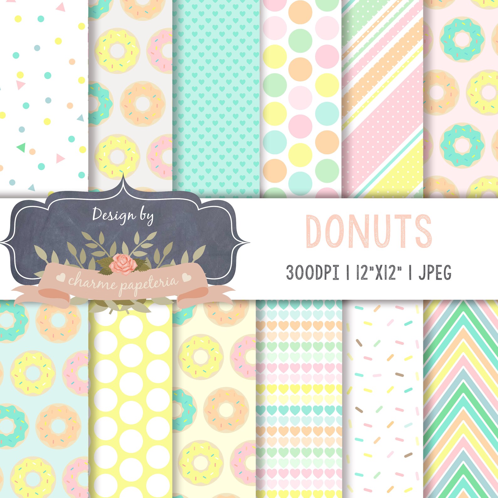 Donuts digital paper Doughnut Party digital paper Sprinkles | Etsy