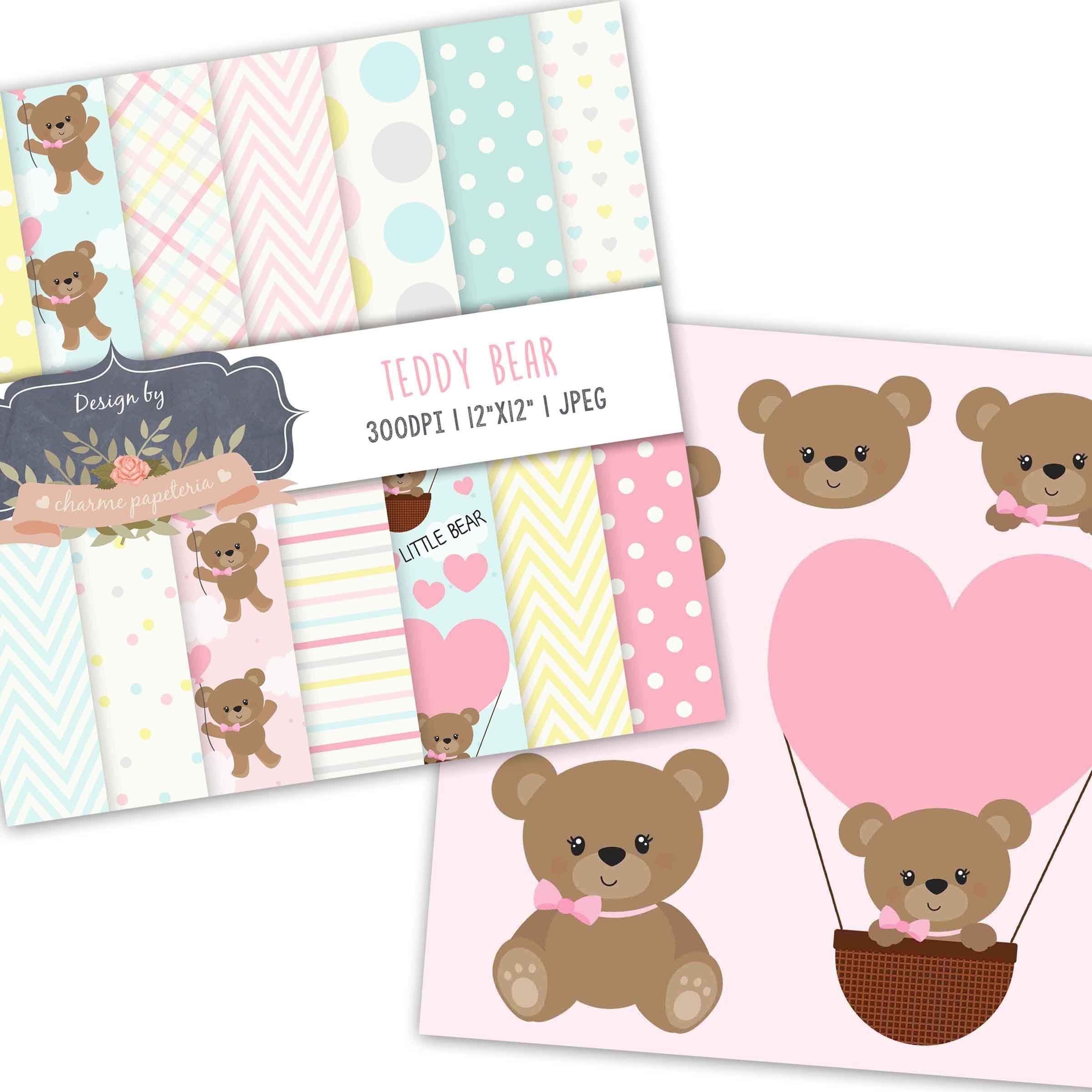Combo Digital Paper Pink Teddy Bear Clipart Pink Teddy Bear - Etsy