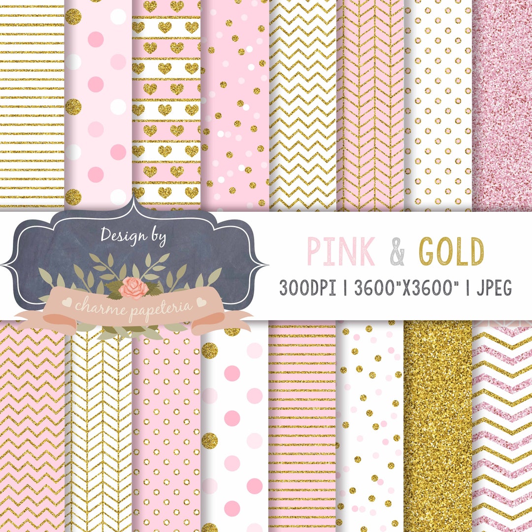 Pink and Gold Glitter Digital Papers, Pink and Gold Scrapbook Papers ...