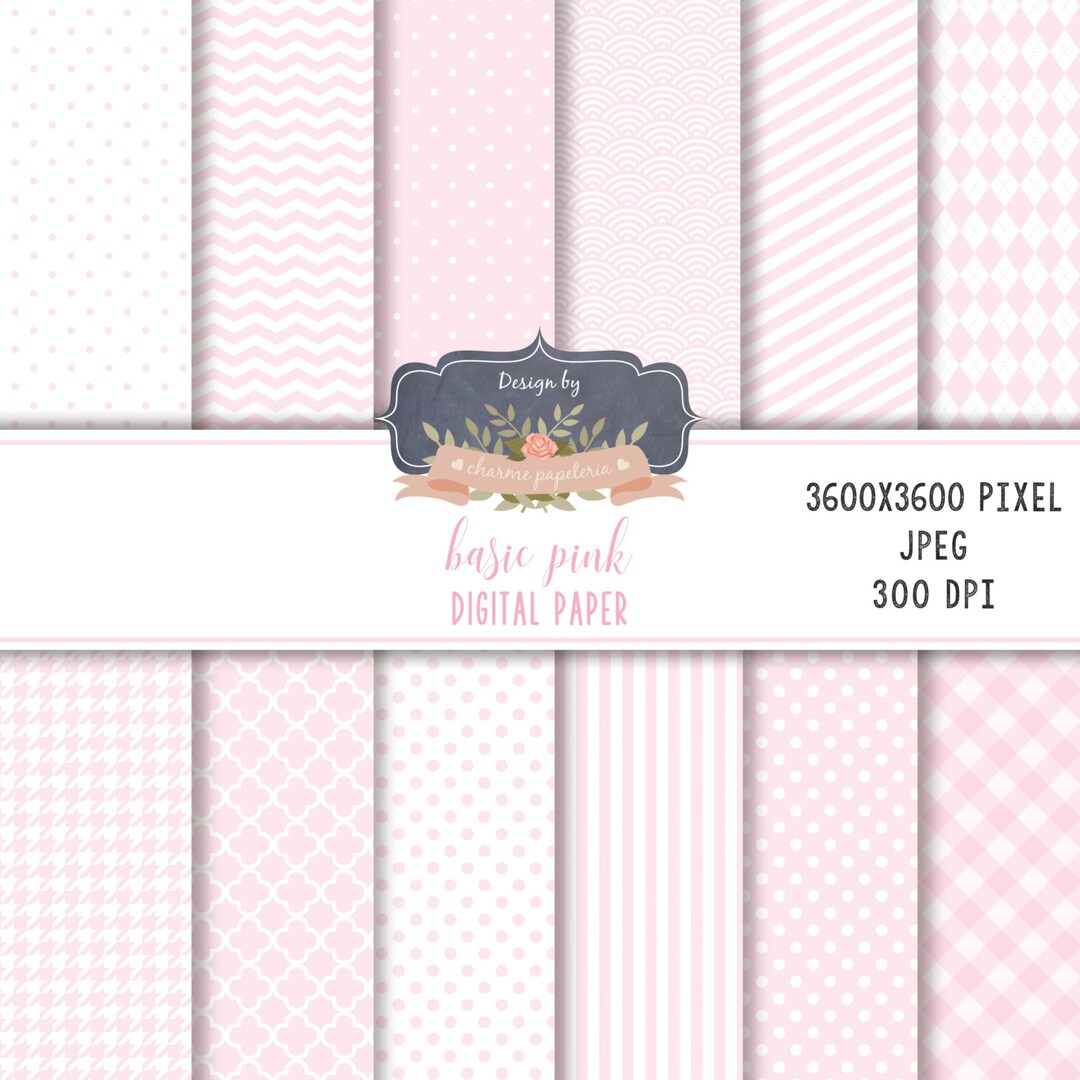 Baby Pink Digital Paper, Baby Girl Digital Paper, Chevron, Stripes ...