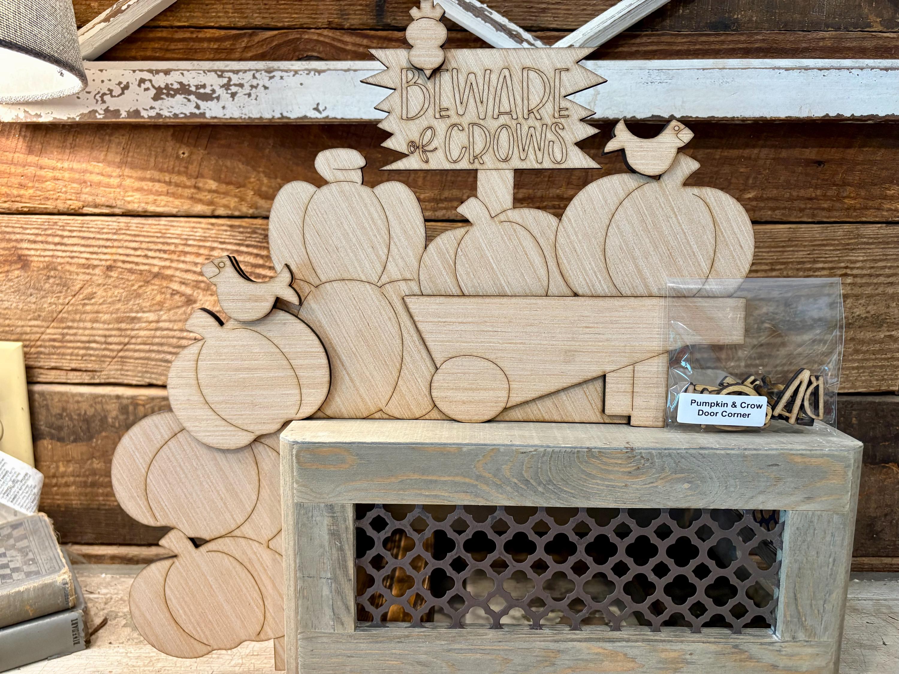 Pumpkin & Crow Door Corner Blank, Fall Door Corner Wood Cutout, Beware ...