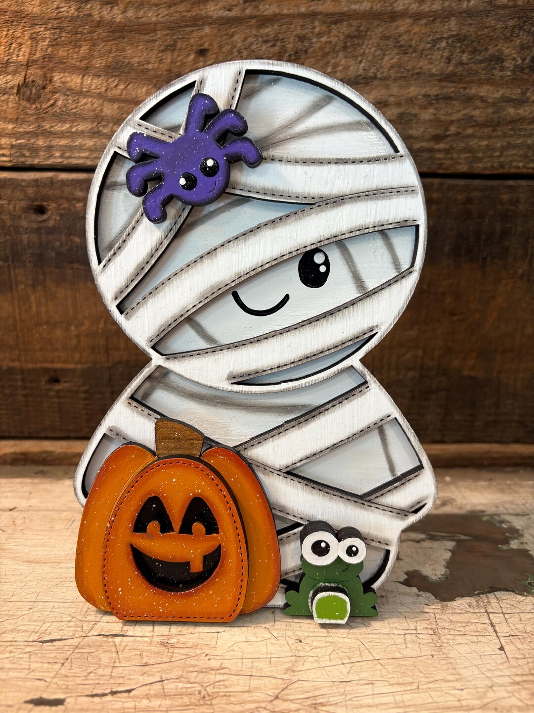 Halloween Mummy Decor, Cute Mummy Shelf Sitter, Pumpkin and Spider Sign ...
