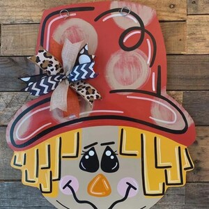 Scarecrow Face Door Hanger With Bow, Fall Farmhouse Porch Sign, Rustic ...