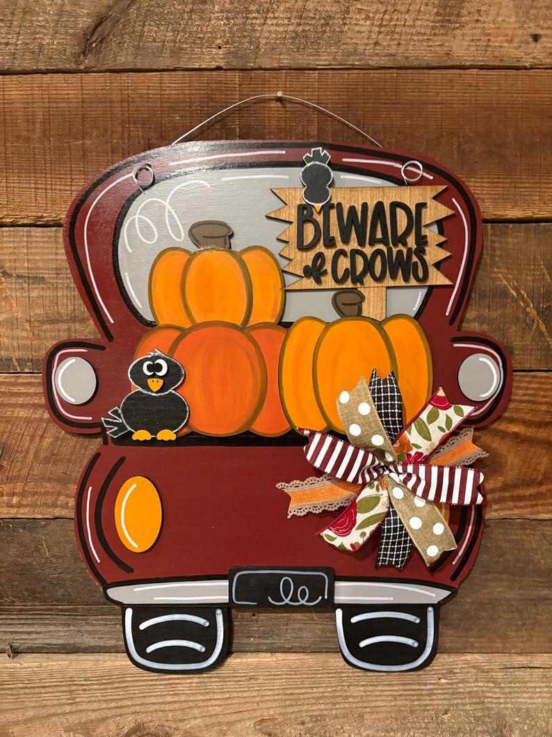 Beware of Crows SVG Door Hanger, Fall Truck With Pumpkins SVG File ...