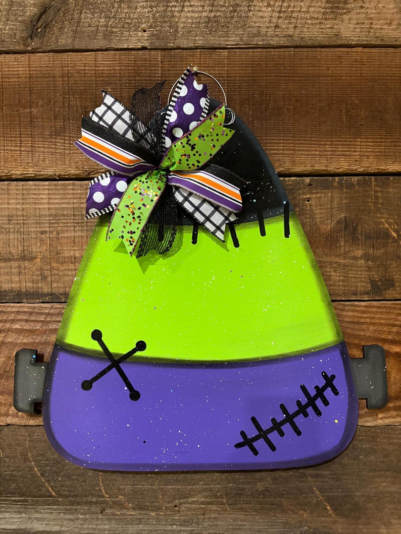Frankenstein Candy Corn Door Hanger, Halloween Frankenstein Porch Decor ...