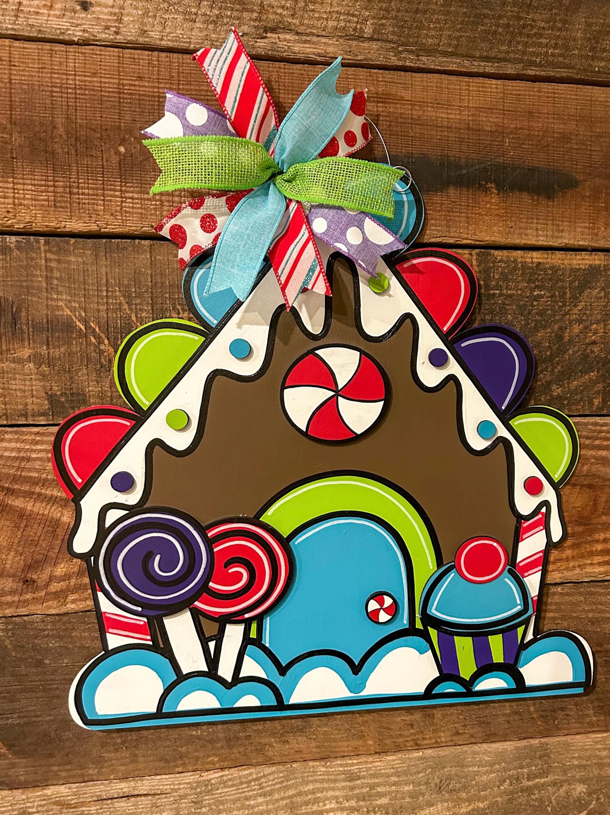 Gingerbread House Door Hanger, Candy Christmas Door Decor, Hand Painted ...