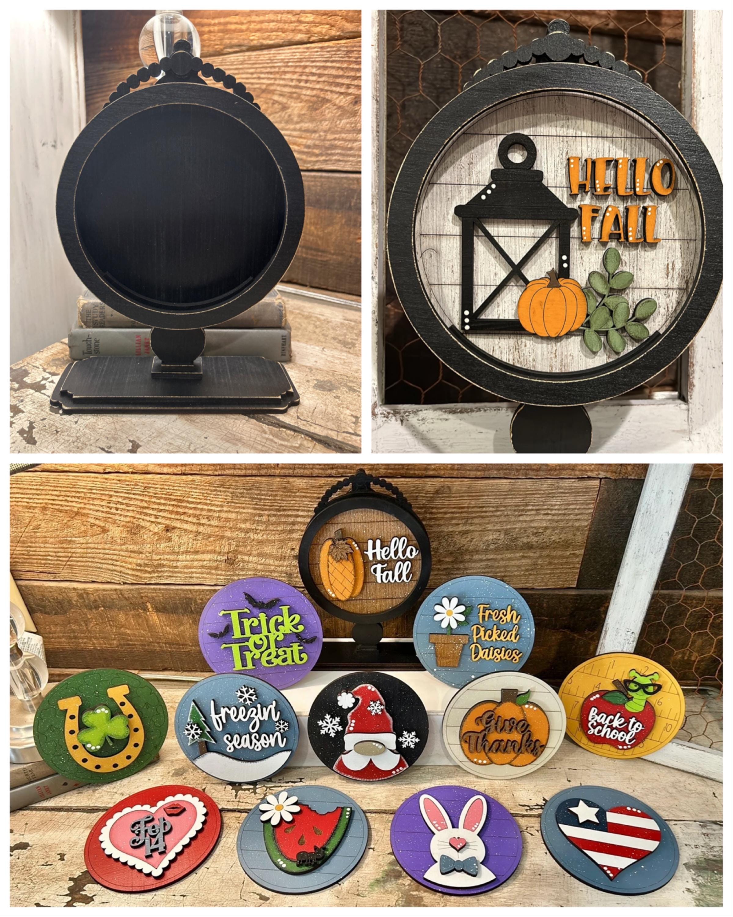 Interchangeable Wooden Sign With Seasonal Inserts - Year-round Holiday ...