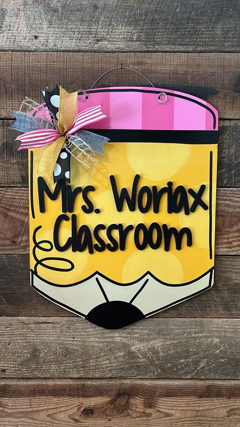 Personalized Teacher Door Hanger, Pencil Shaped Classroom Sign, Custom ...