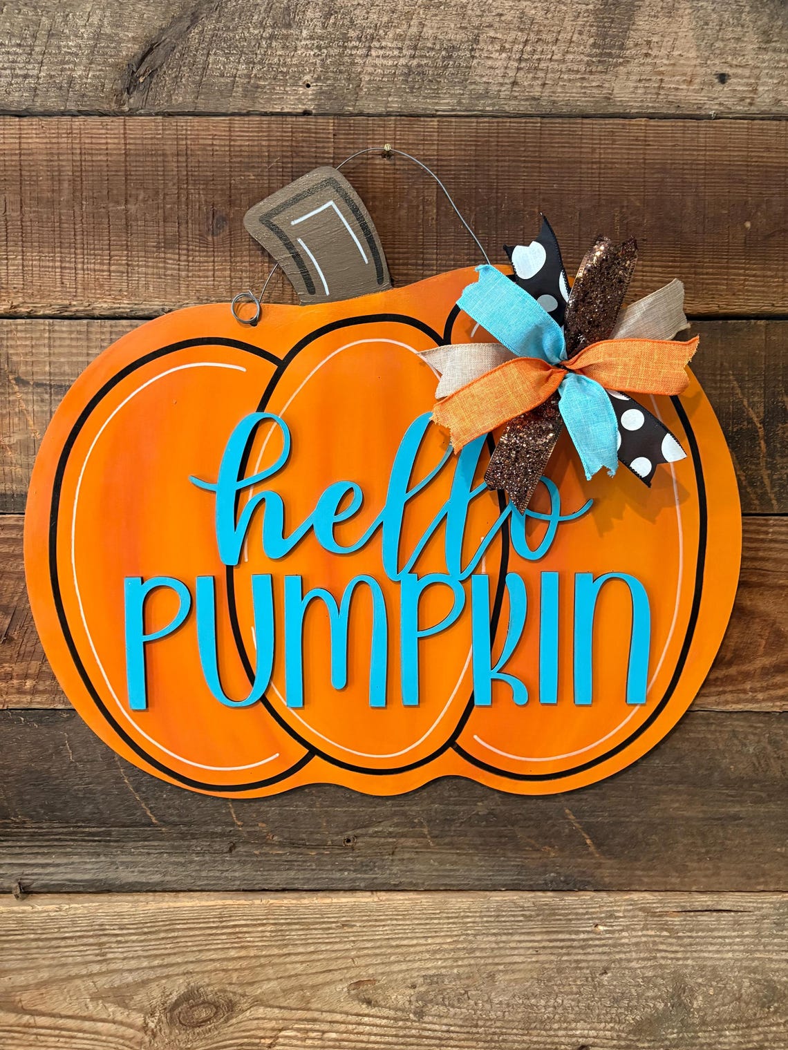 Hello Pumpkin Door Hanger With Fall Bow, Pumpkin Shaped Autumn Sign ...