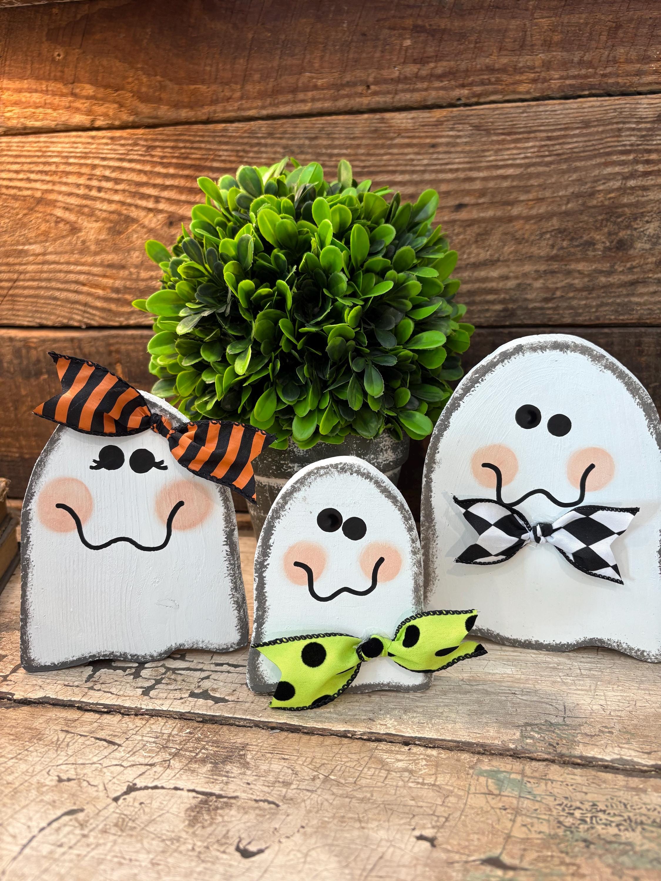 Handmade Wooden Ghost Shelf Sitters With Bows - Halloween Decor, Spooky ...