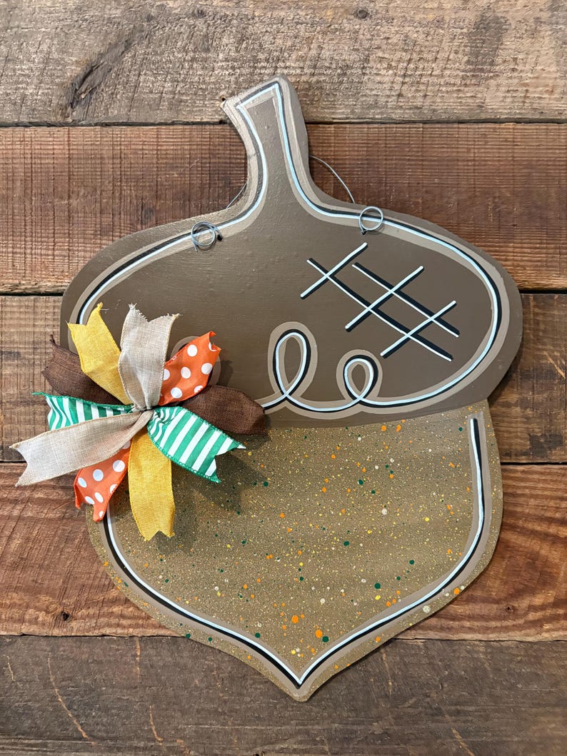 Splatter Painted Acorn Door Hanger, Fall Acorn Door Sign With Bow ...