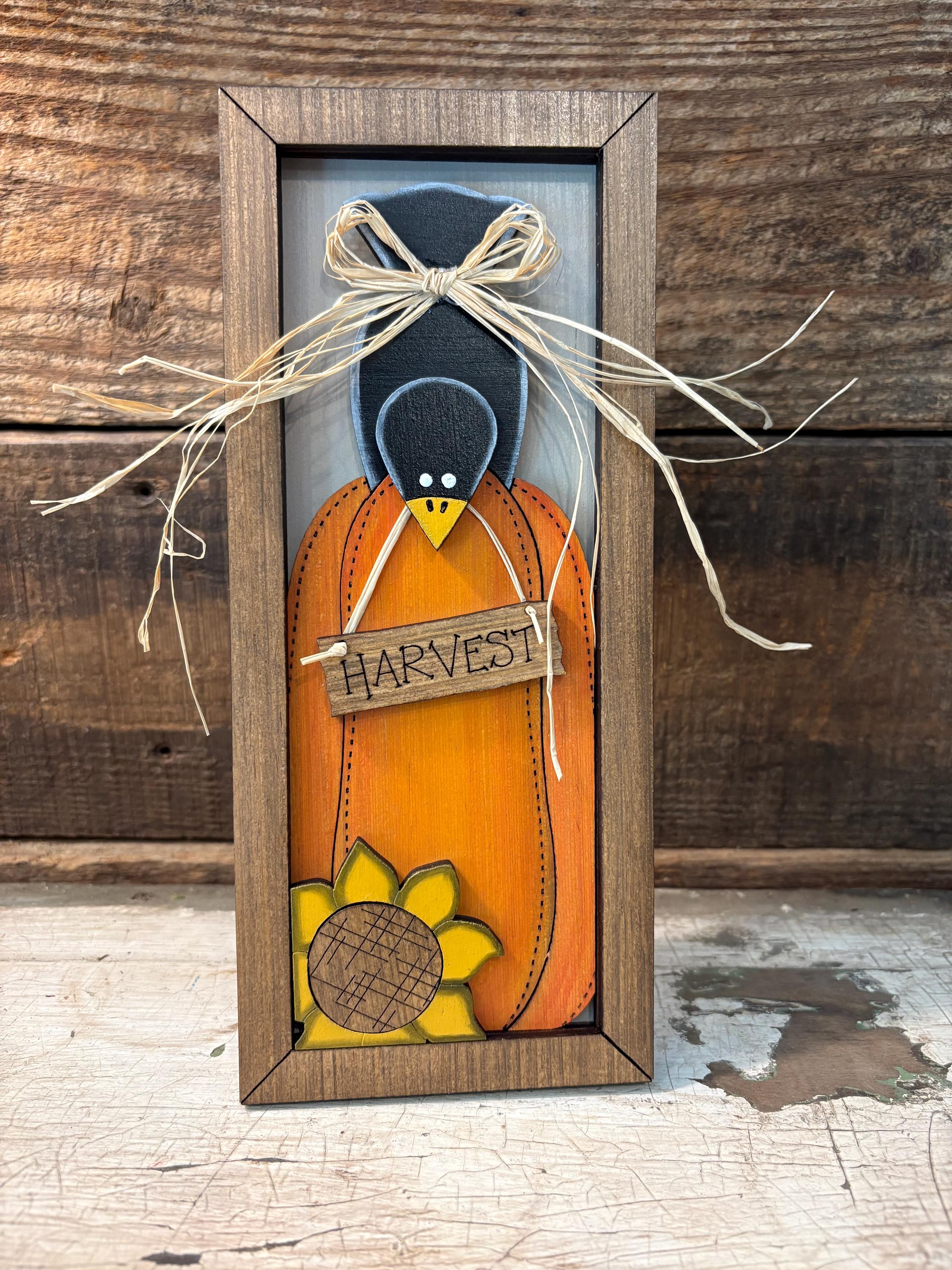 Harvest Crow Sign, Fall Wood Block Decor, Rustic Autumn Shelf Sitter ...