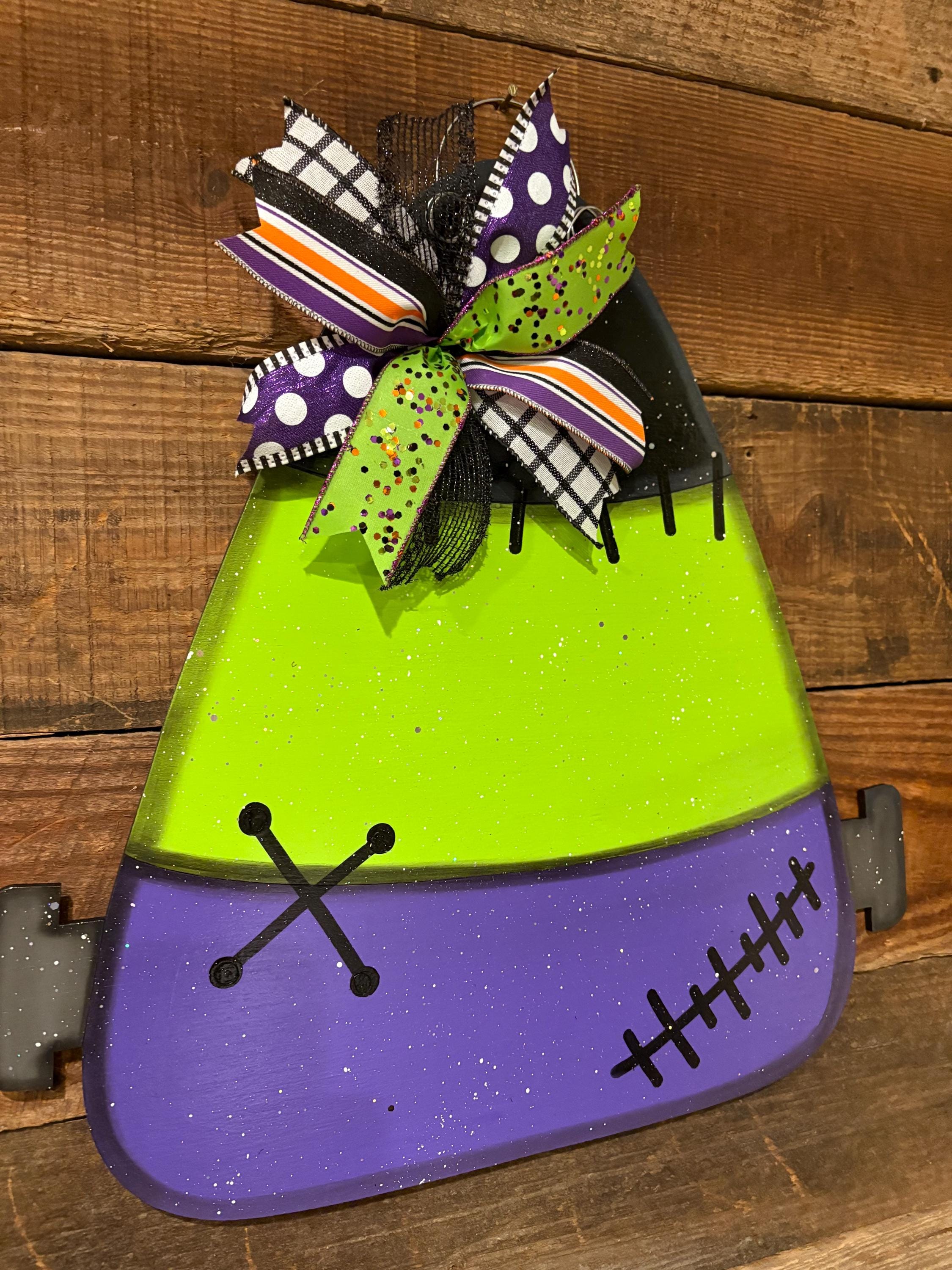 Frankenstein Candy Corn Door Hanger, Halloween Frankenstein Porch Decor ...