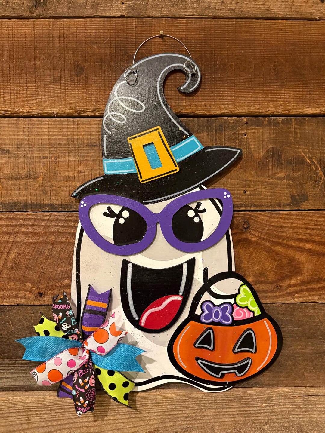 Halloween Ghost Door Hanger With Candy Bucket, Cute Witch Ghost Front ...
