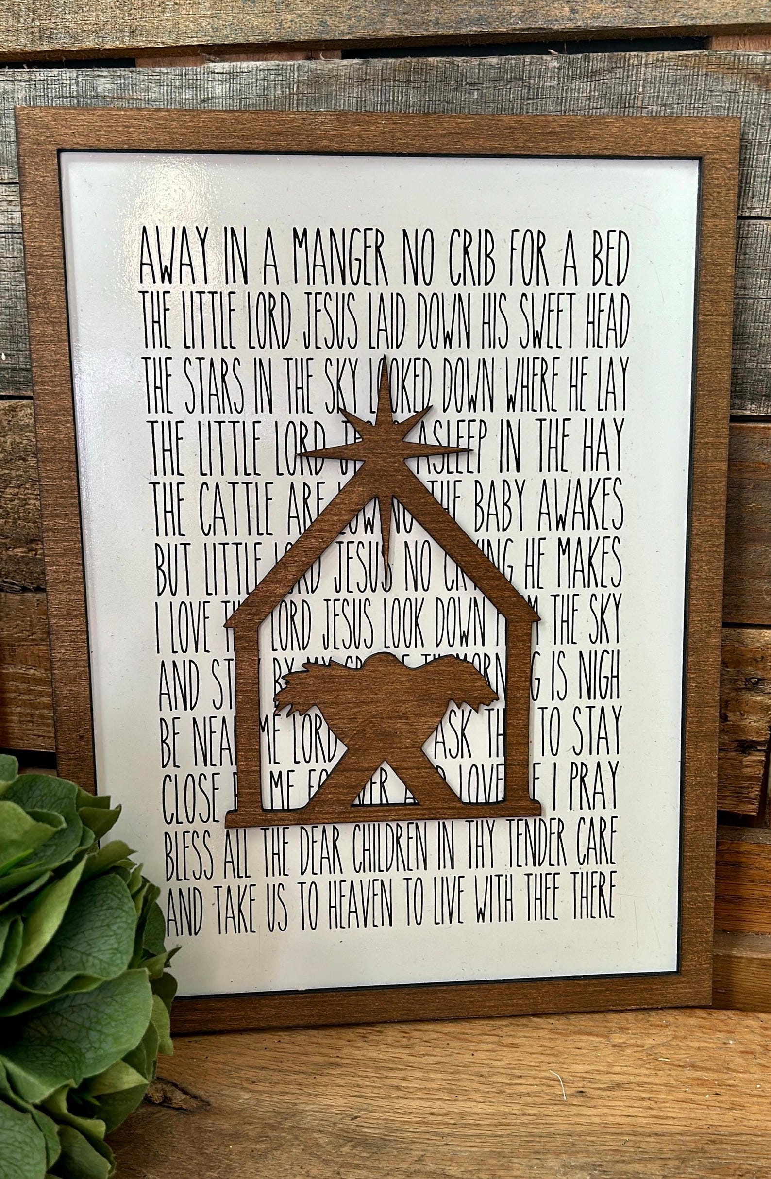 Wood Nativity Sign With Manger Scene, Rustic Christmas Wall Art, Away ...