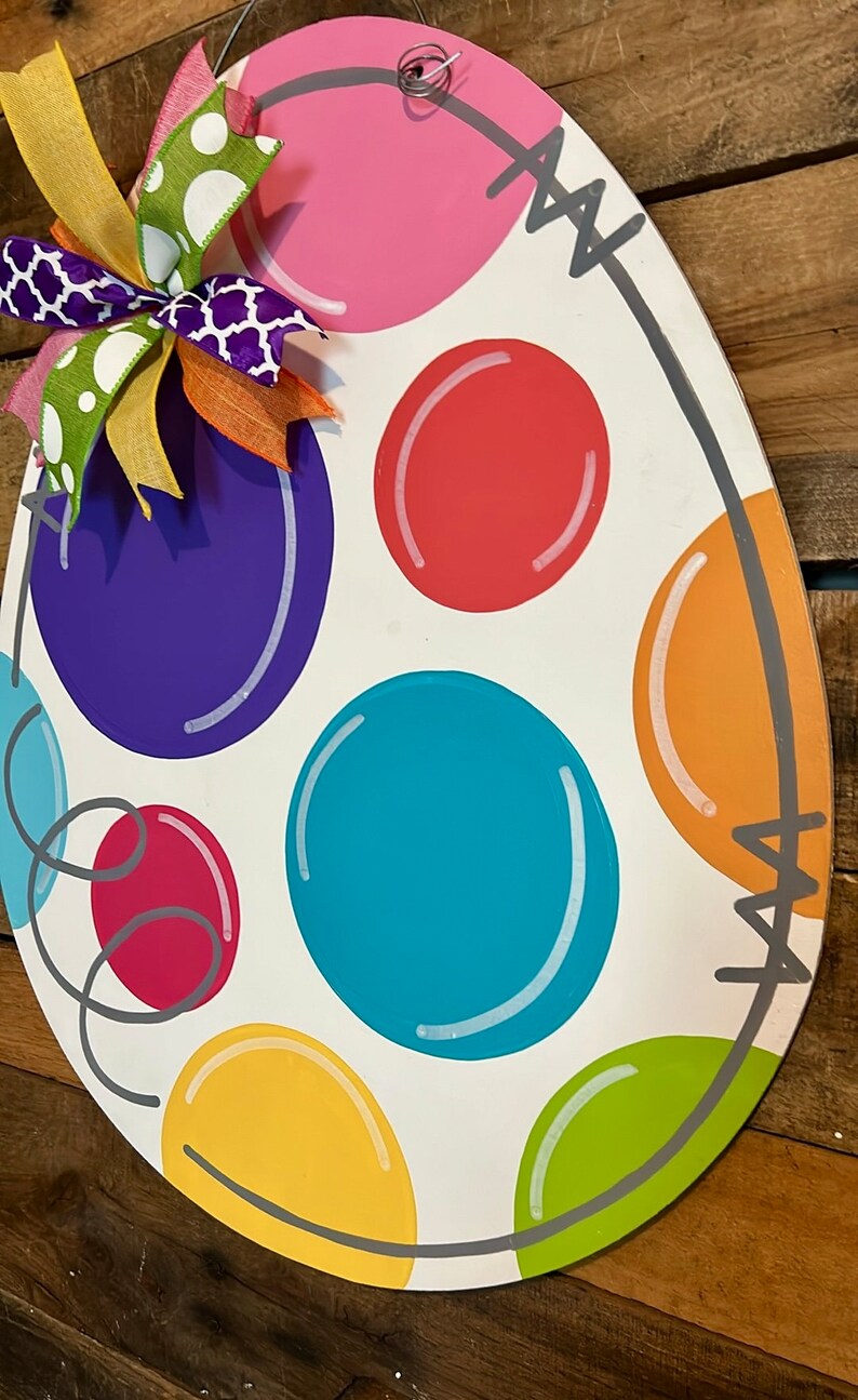 Easter Egg Door Hanger, Polka Dot Spring Decor, Colorful Egg Door Sign ...