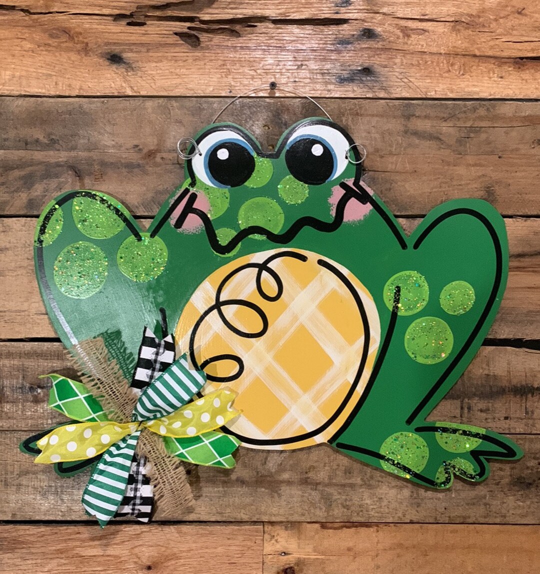 Frog Door Hanger Decor, Glitter Frog Porch Sign, Cute Frog Wall Art ...
