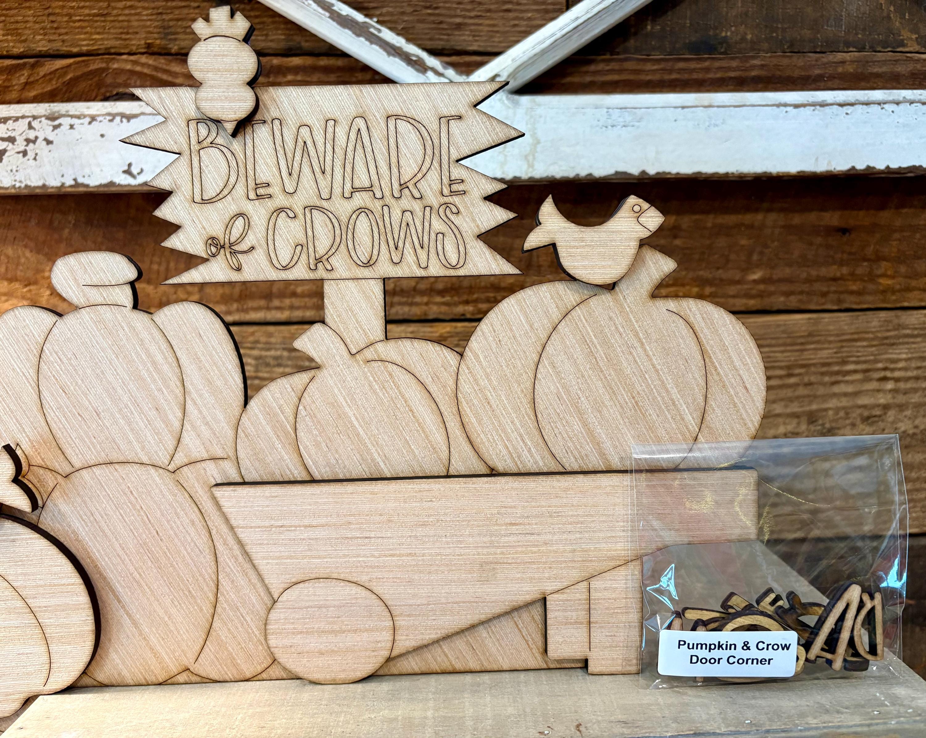 Pumpkin & Crow Door Corner Blank, Fall Door Corner Wood Cutout, Beware ...