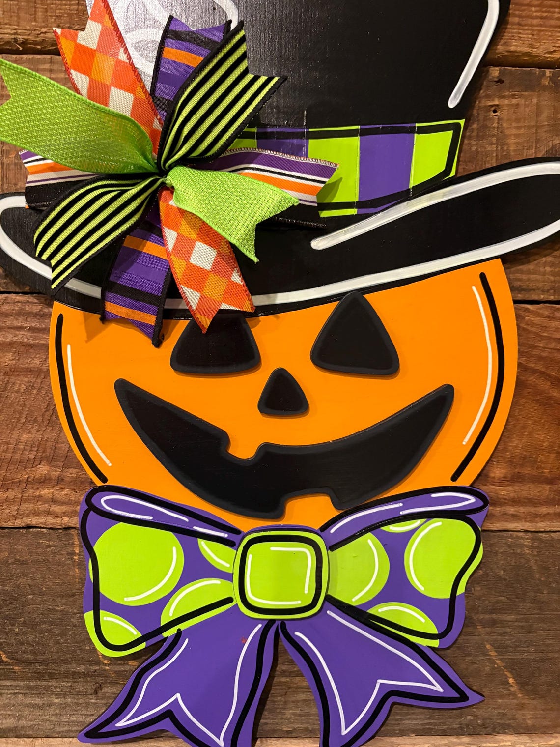 Halloween Jack O Lantern Door Hanger, Pumpkin Face Sign With Hat and ...