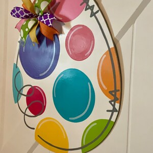 Easter Egg Door Hanger, Polka Dot Spring Decor, Colorful Egg Door Sign ...