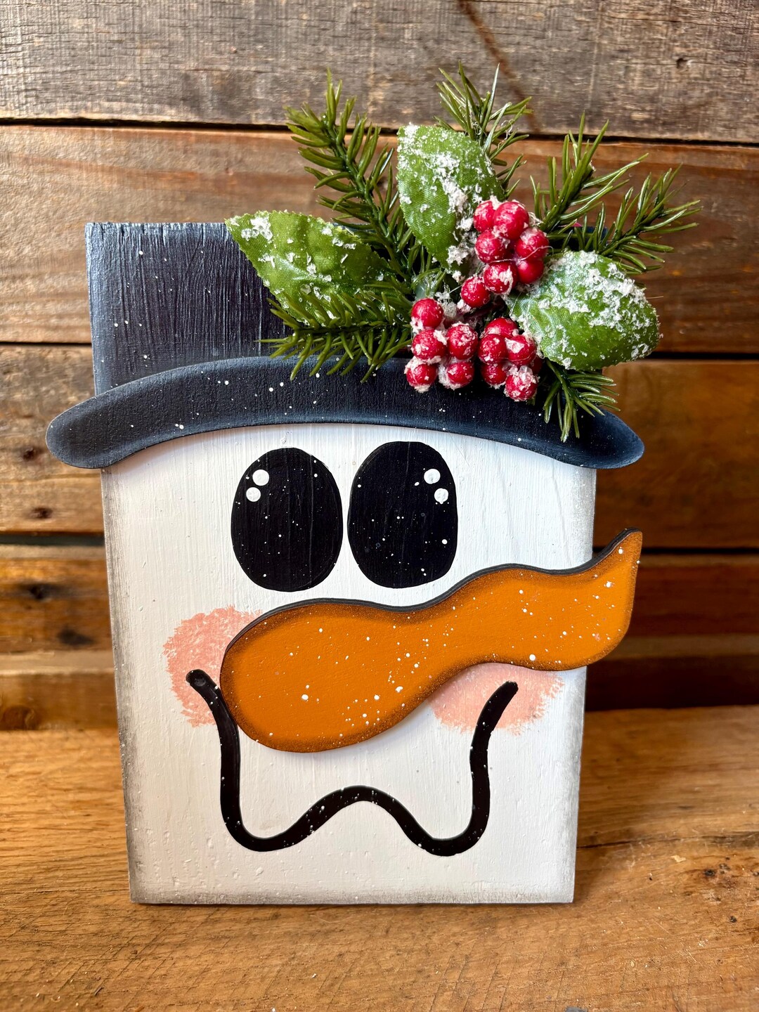 Rustic Snowman Block Decor, Farmhouse Christmas Decoration, Wood ...