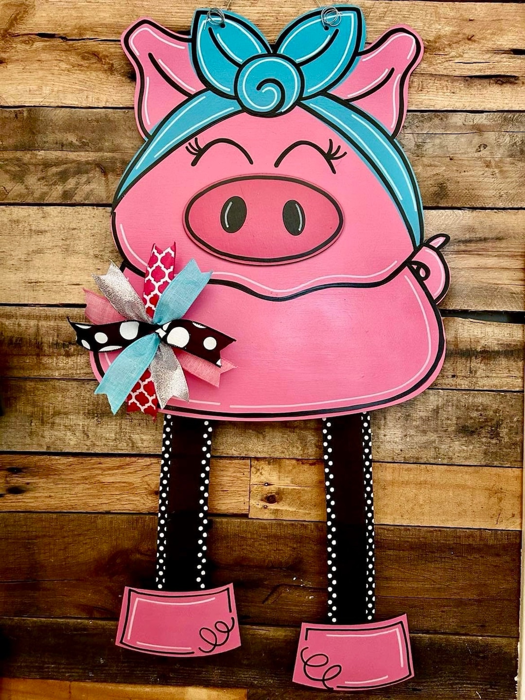 Sassy Pig Door Hanger, Farmhouse Pig Decor With Bow, Funny Pink Pig ...