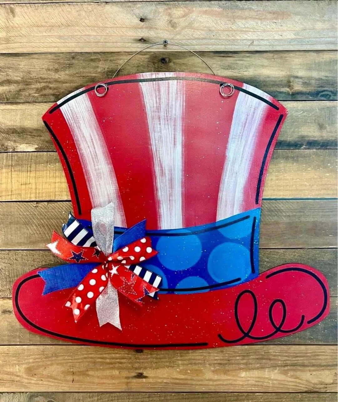 Uncle Sam Hat Door Hanger Blank for DIY, 4th of July Unfinished Wood Cutout, Patriotic Door Sign ...