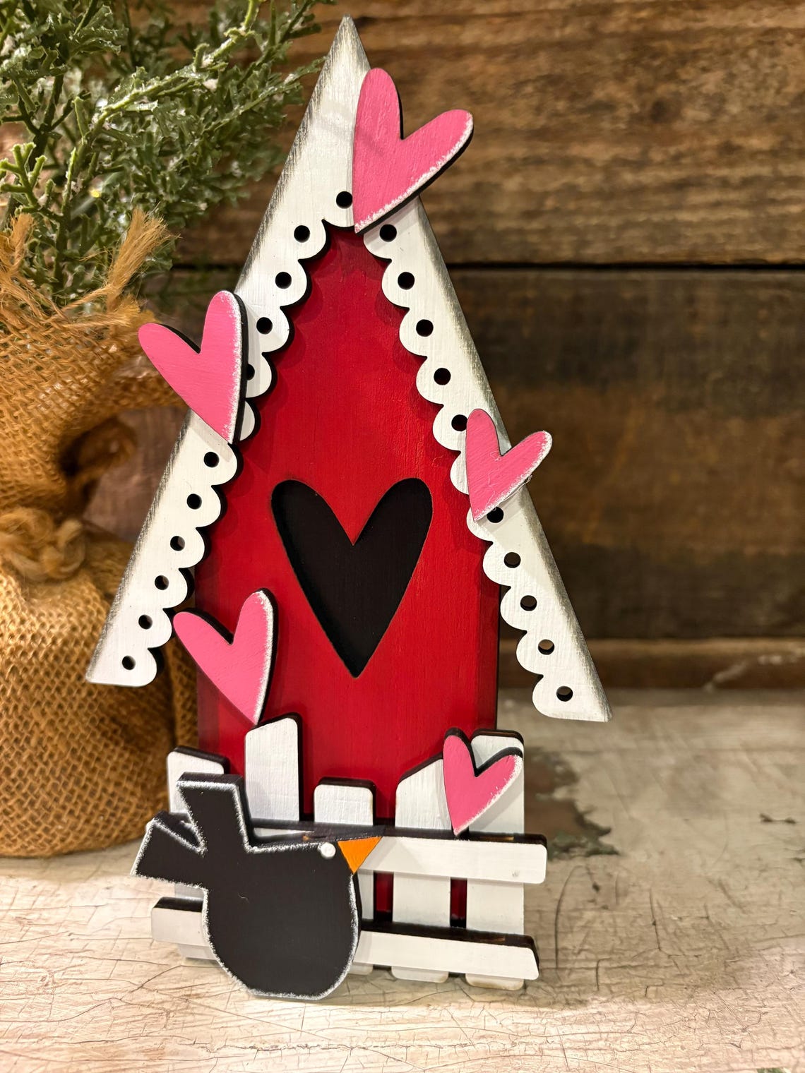 Valentine Birdhouse Decor, Hand Painted Valentine House, Rustic ...
